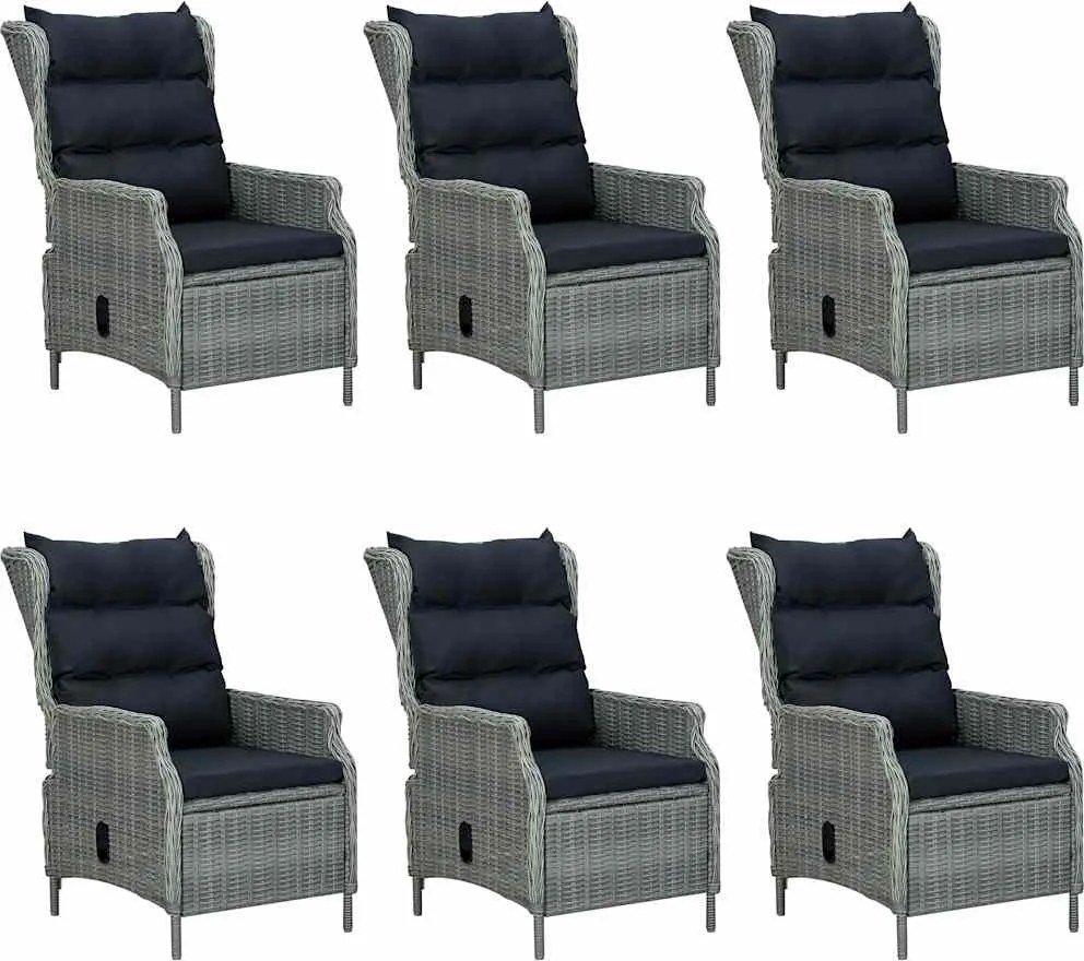 7dílný zahradní jídelní set s poduškami polyratan světle šedý 3060140