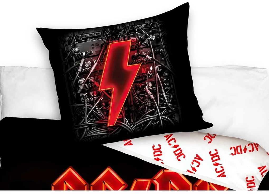 Carbotex povlečení AC/DC POWER UP, hudební červeno-černé,, bavlna hladká, 140x200cm + 70x90cm