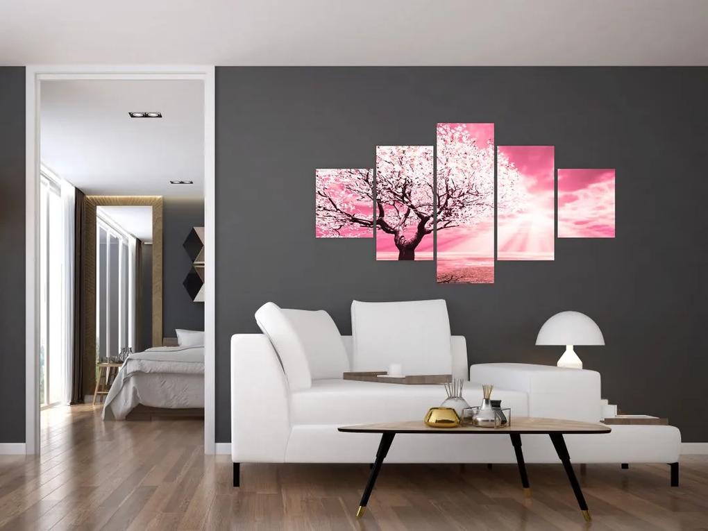 Růžový obraz stromu (125x70 cm)
