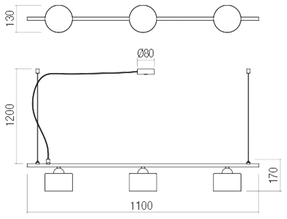 Redo 01-1551 závěsné svítidlo Miller matně černé, 3L, E27, 110cm