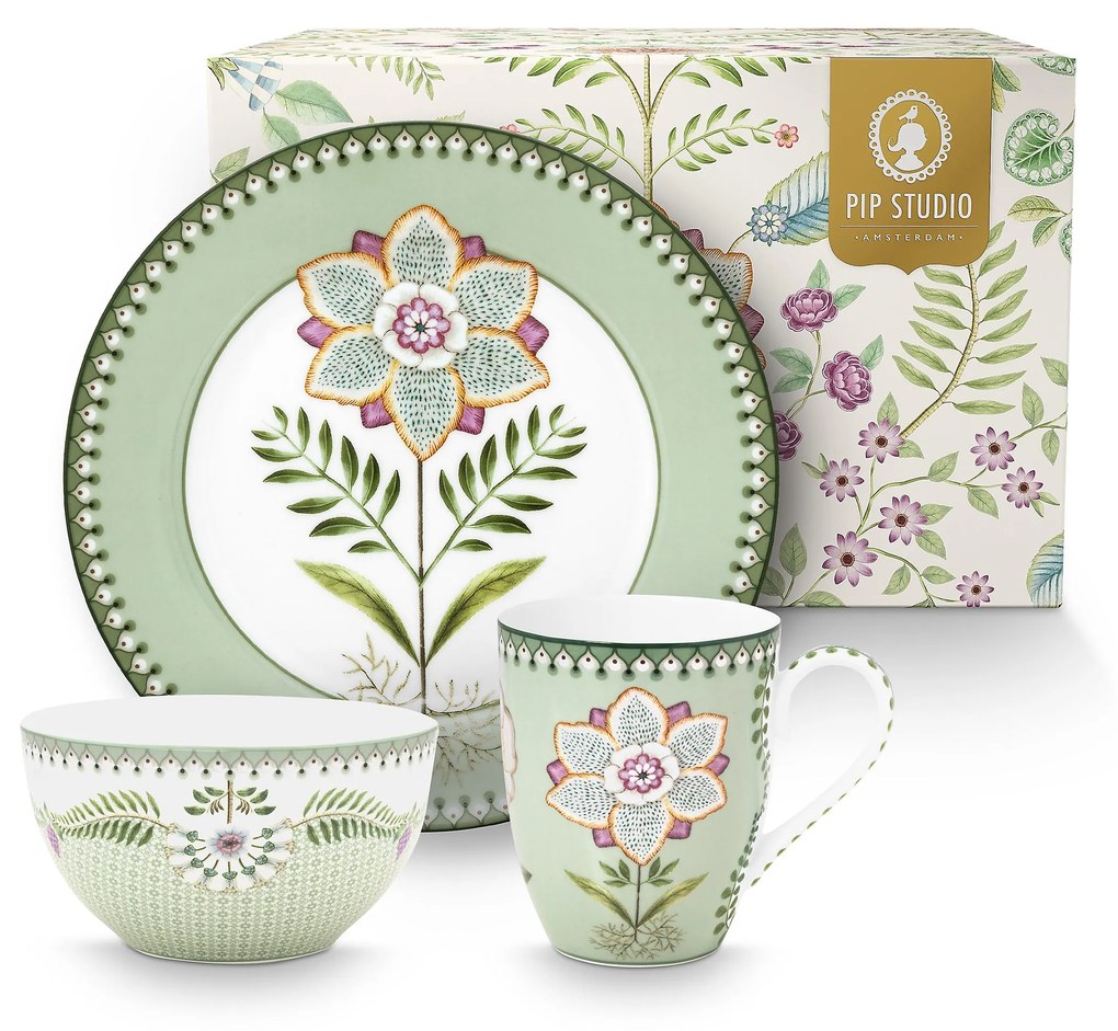 Pip Studio Lily &amp; Lotus snídaňová sada, zelená (Porcelánová snídaňová sada)