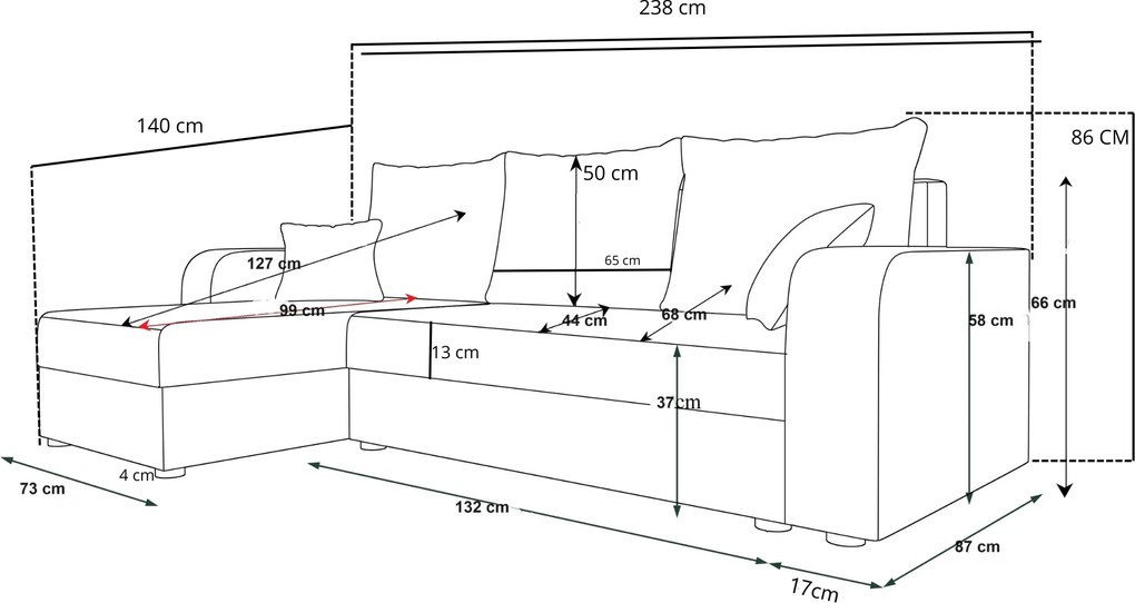 Rozkládací oboustranná sedací souprava do L VALERIO 238x140 cm, tmavě šedá/světle šedá + 2 polštářky ZDARMA