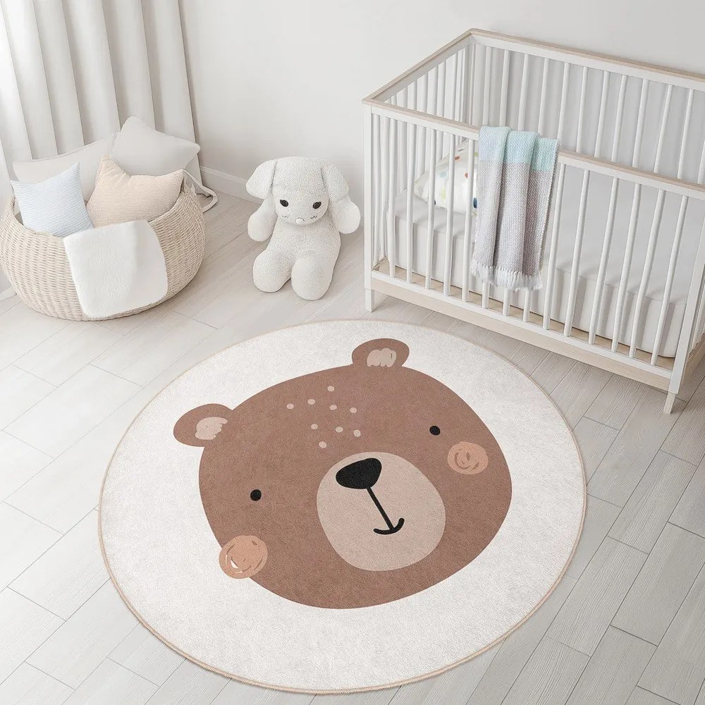 Hnědý/krémový pratelný dětský koberec ø120 cm Teddy Bear – Mila Home