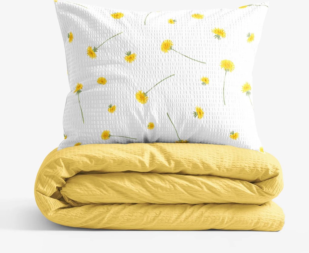 Goldea krepové povlečení duo - pampelišky se žlutou 140 x 200 a 70 x 90 cm