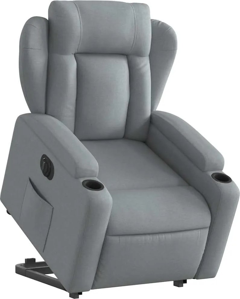 Elektrické zvedací polohovací křeslo světle šedé textil 3204506