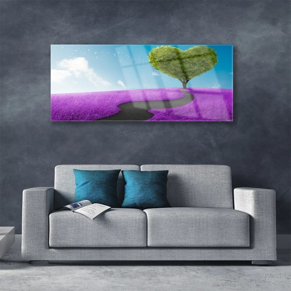 akrylový obraz Louka Stezka Strom Příroda 125x50 cm