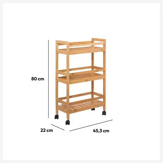 Kuchyňský regál na kolečkách LINHA, 3patrový, bambusový