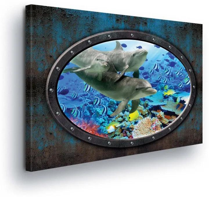 GLIX Obraz na plátně - Podmořský Svět s Delfíny II 100x75 cm