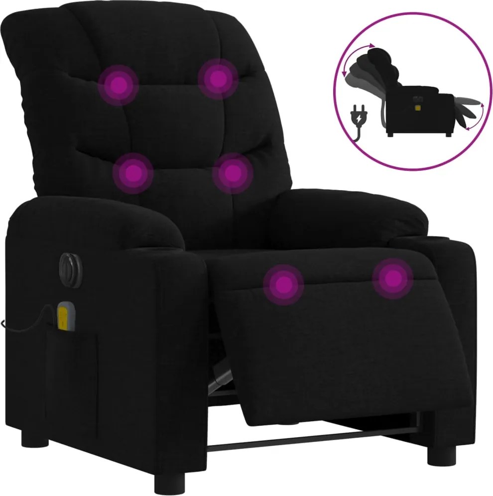 Elektrické masážní polohovací křeslo černé textil 3206638