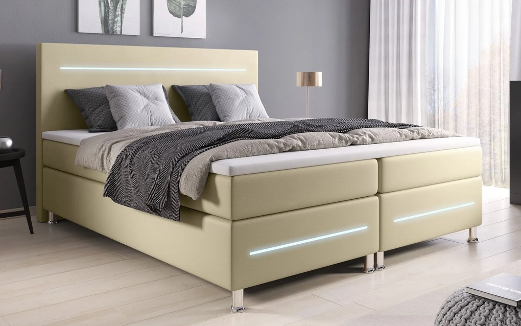 Boxspring postel SEJOUR bez úložného prostoru LED, látka Velikost postele: 160 × 200 cm, Barva látky: Černá látka, Výběr matrace: Oboustranná…