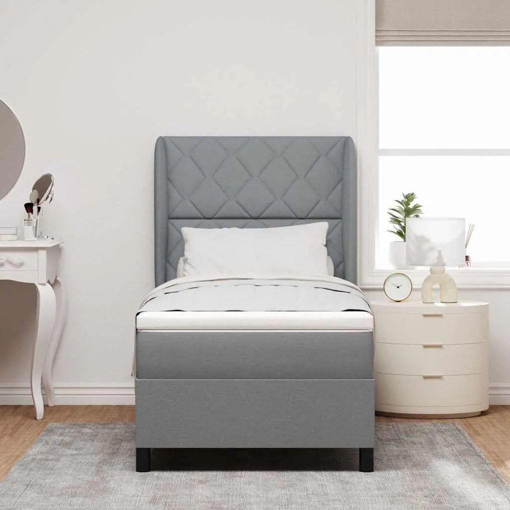 Postel s boxspringem s čelo Světle šedá 100 x 200 cm textil 3340613