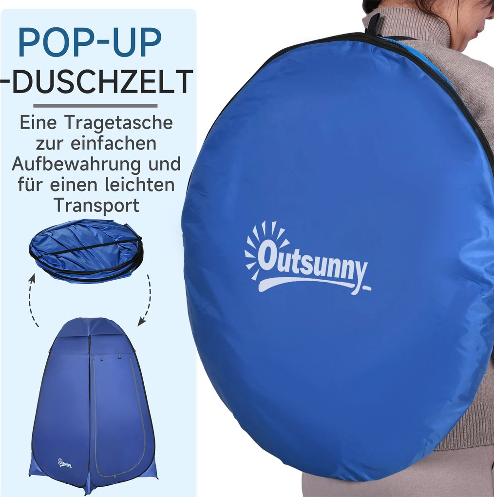 Outsunny Pop up WC stan, 120 x 120 x 190 cm, Mobilní kempingový sprchový stan, Převlékací stan s vnitřní kapsou, Sprchový kout, Polyester, Tmavě modr…