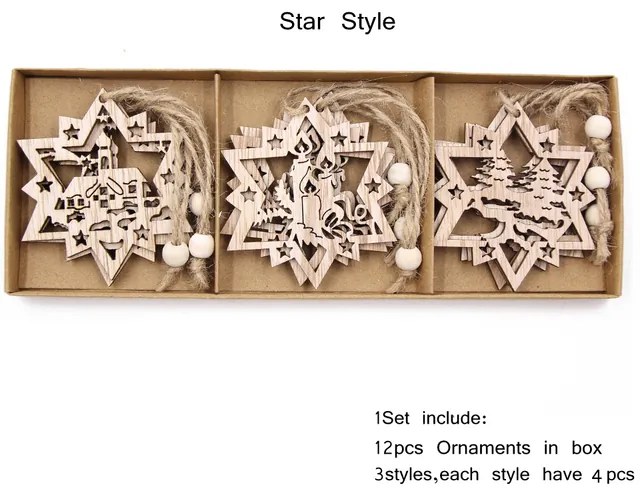 Vánoční dekorace - vánoční ozdobička ze dřeva (12 ks v balení) 1-13 Barva: Box-Star Style