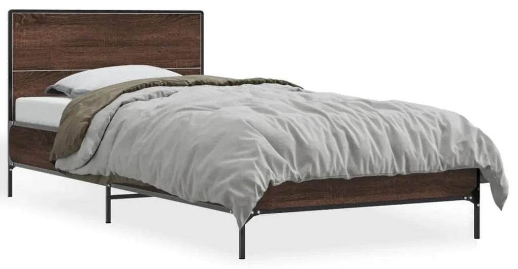 Rám postele hnědý dub 100 x 200 cm kompozitní dřevo a kov,  845526