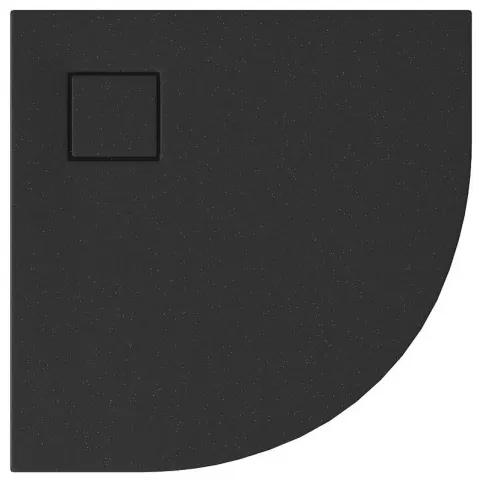 Cersanit Tako Slim, čtvrtkruhová sprchová vanička 80x80x4 cm + černý sifon, černá matná, S932-163