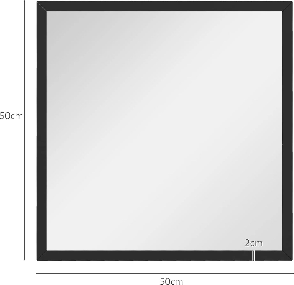 HOMCOM Čtvercové nástěnné zrcadlo 50 x 50 cm, černý dřevěný rám, ideální do koupelny, obývacího pokoje nebo ložnice