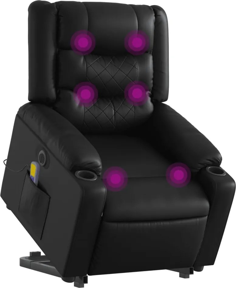 Elektrické zvedací masážní polohovací křeslo černé umělá kůže 3206563