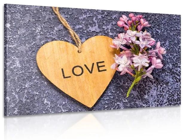 Obraz dřevěné srdce s nápisem Love - 60x40 cm