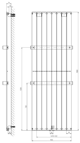 Sapho - Koupelnový radiátor COLONNA 1205W/230V 60x180 cm stříbrná