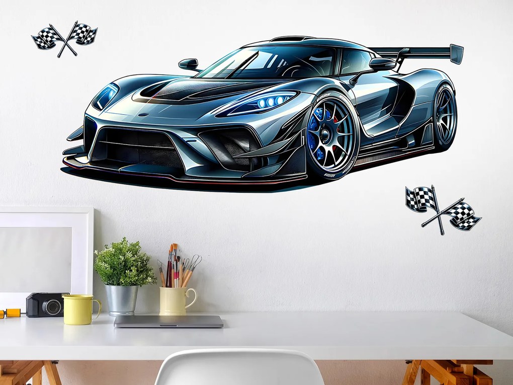 Auto supersport textilní přelepitelná samolepka na zeď arch 75 x 29 cm