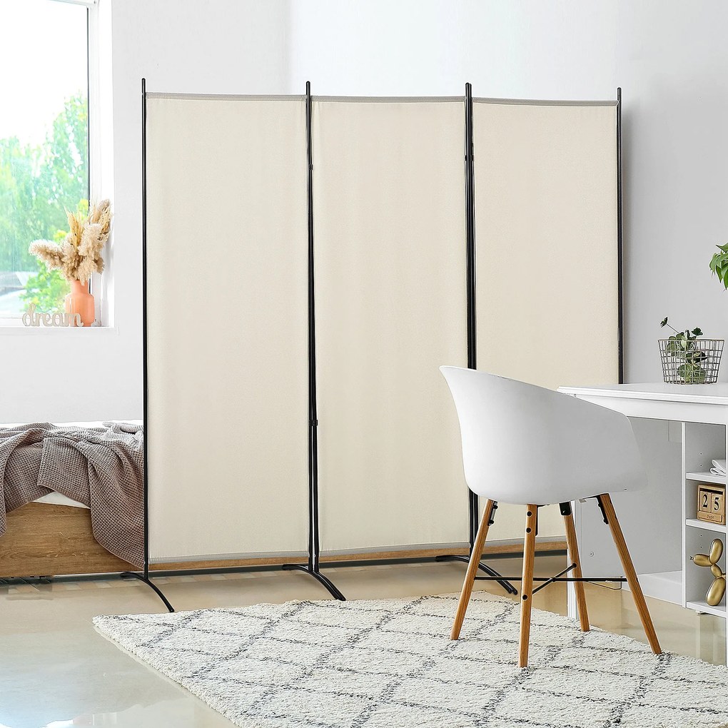 HOMCOM 3-panelový paravan 253x50x182 cm skládací paravan s 6 kovovými nohami, ochranný paravan pro kancelář a ložnici, béžový