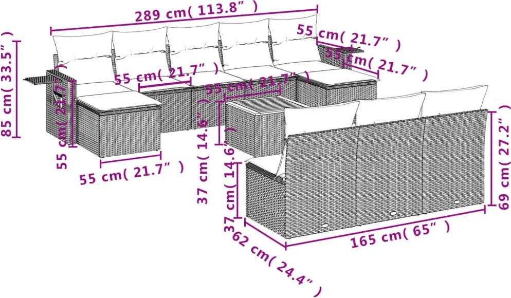 11dílná zahradní sedací souprava a podušky mix béžové polyratan 3257102