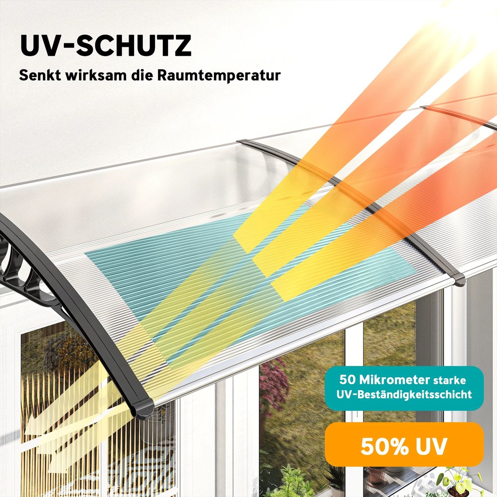 Stříška Outsunny na vchodové dveře 90 x 295 cm, stříška s UV ochranou, stříška na vchodové dveře, ochrana proti slunci z polykarbonátu, ochrana proti…