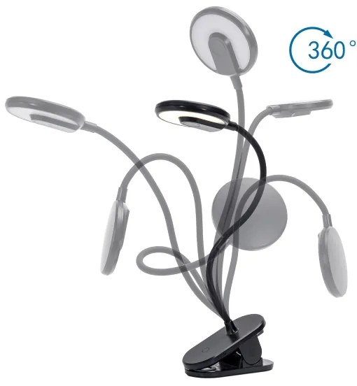 Aigostar -LED Stmívatelná nabíjecí stolní lampa s klipem LED/3W/5V 1800mAh černá