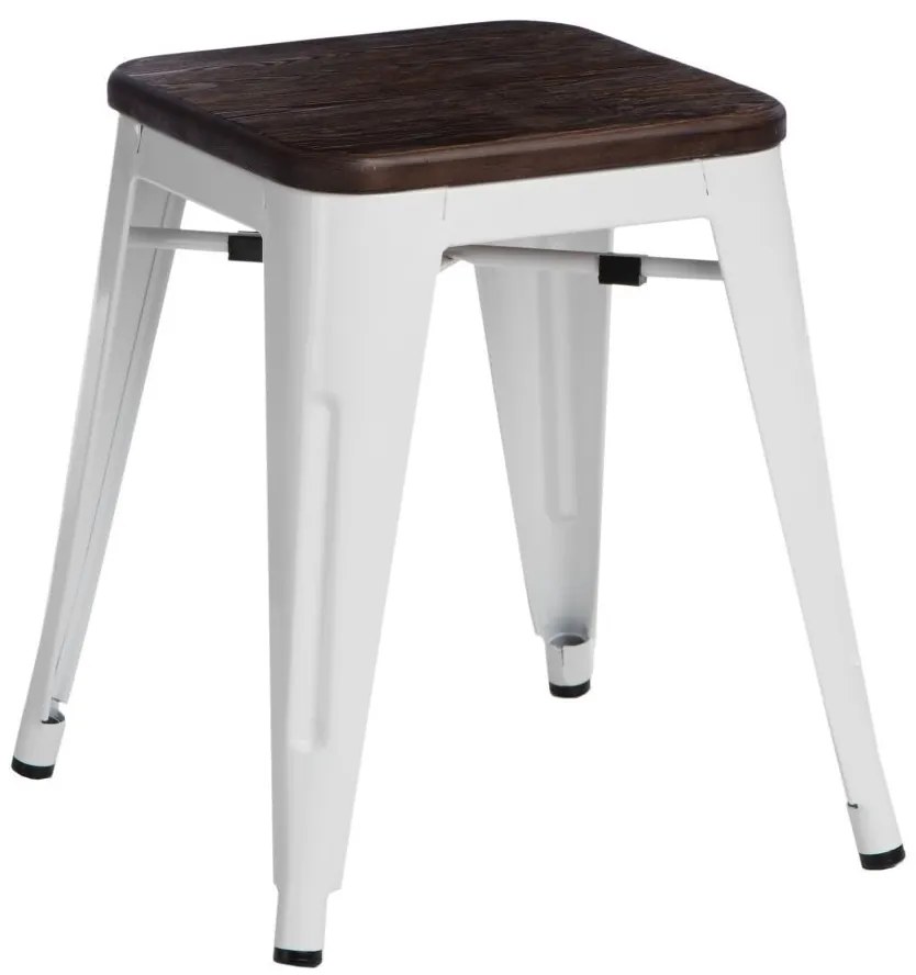 Culty Bílá kovová stolička Tolix 45 se sedákem z kartáčovaného dřeva