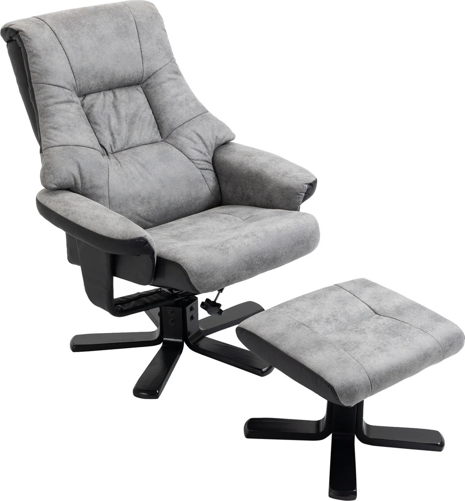 HOMCOM polohovací křeslo s taburetem, otočné TV křeslo s funkcí polohování, mikrovlákno šedé, 78x82,5x109 cm, ideální pro obývací pokoj a relaxaci | …