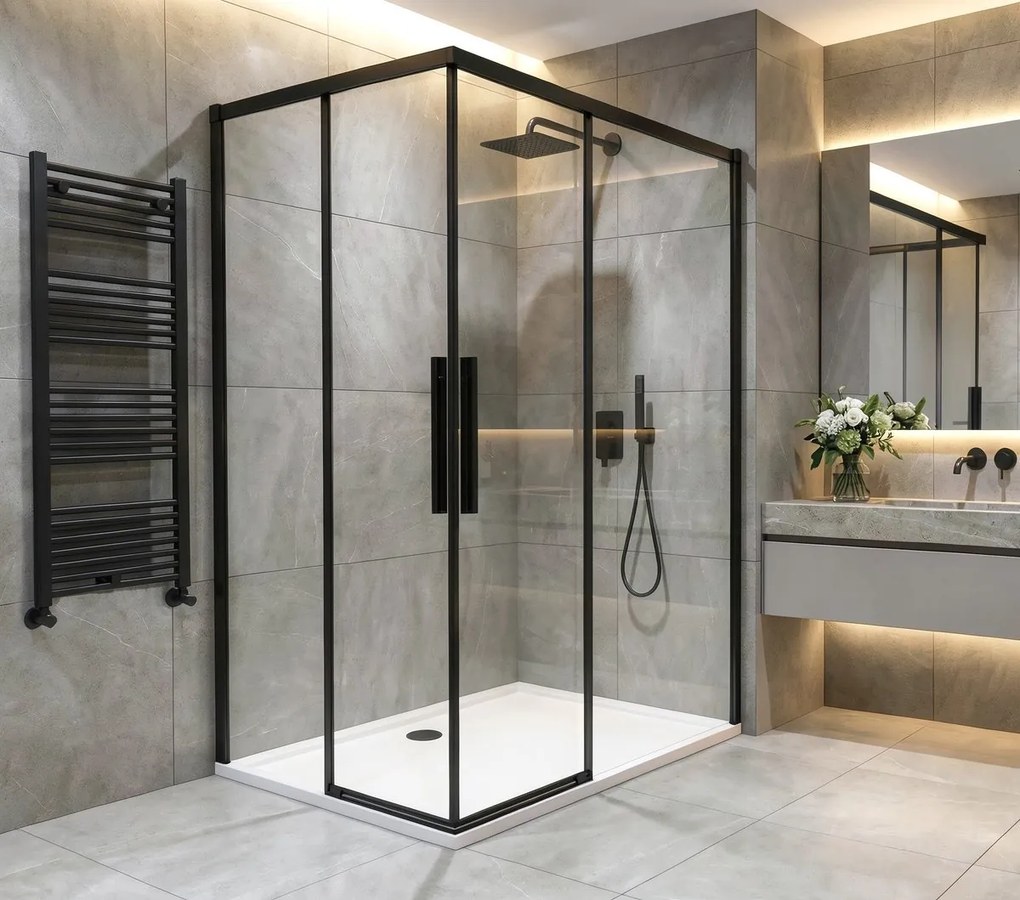Gelco Luxor Black sprchový kout obdélníkový 100 x 90 x 200 cm L/P varianta rohový vstup posuvné černá čiré sklo GU2110BGU2190B