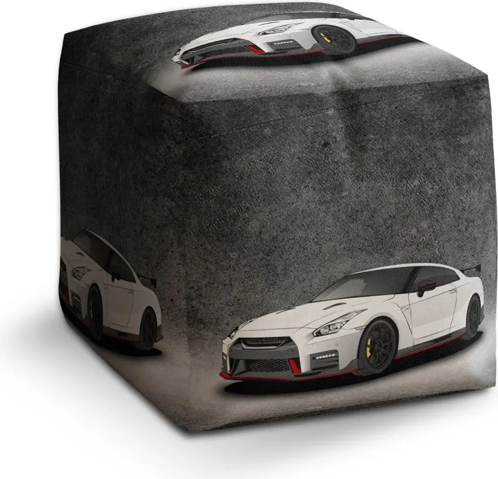 Sablio Taburet Cube Nissan GTR 35 Šedý - 50x50x50 cm