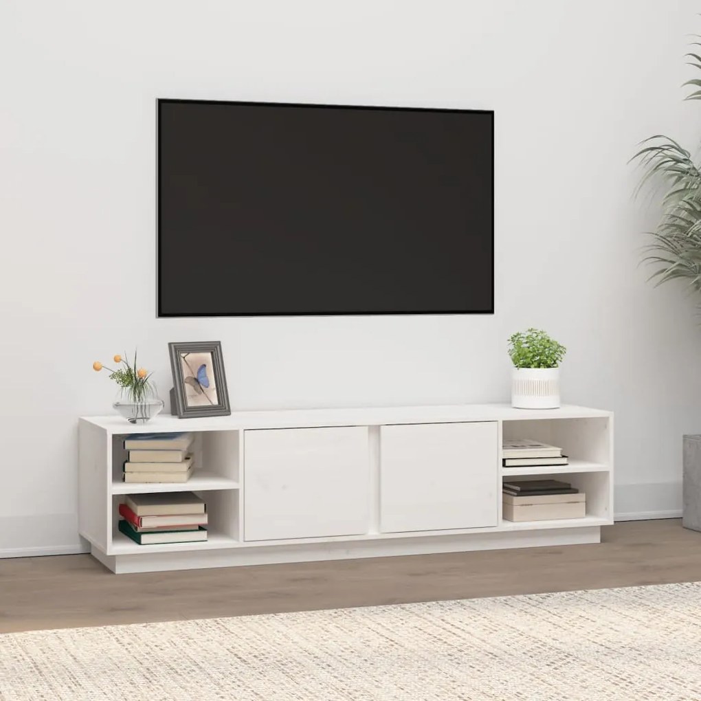 TV skříňka bílá 156 x 40 x 40 cm masivní borové dřevo