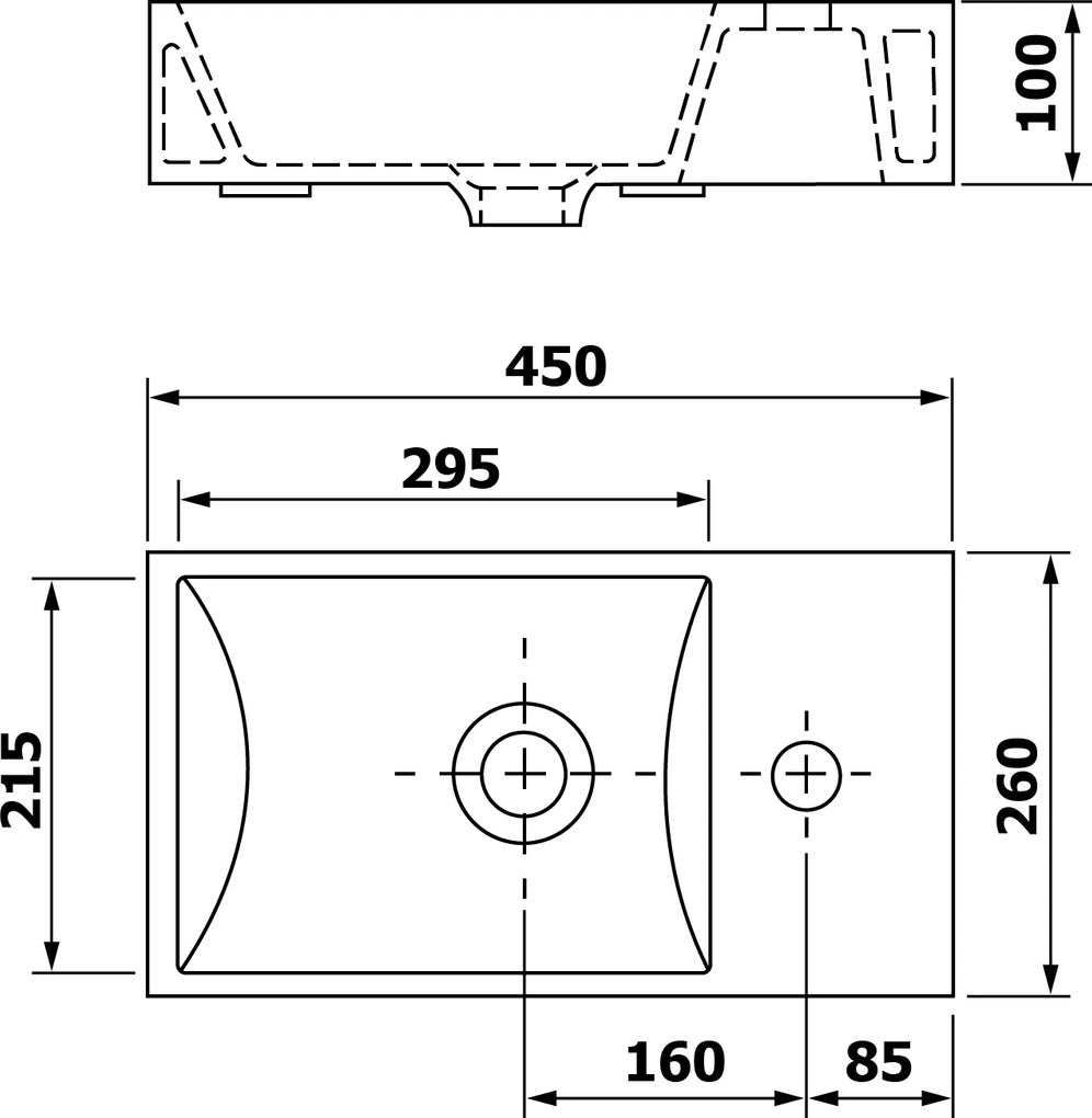 Sapho, MINOS keramické umývátko 45x26cm, pravé