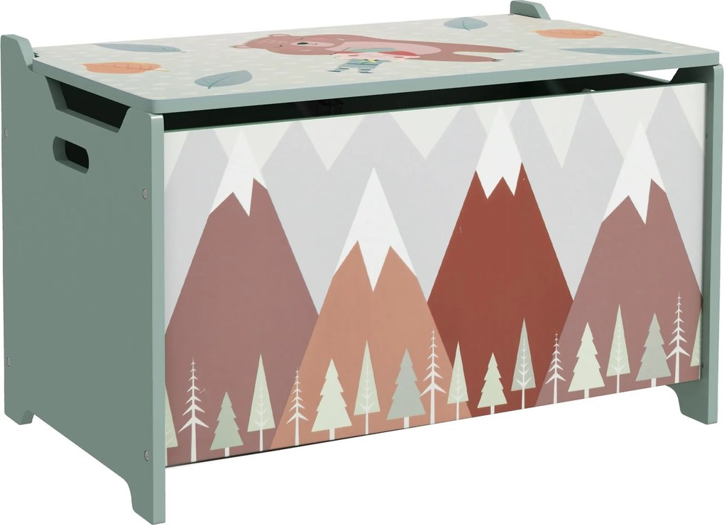 Úložné boxy ZONEKIZ pro děti 3-8 let s 2 úchyty a potiskem medvídka, nosnost 20 kg na knihy a oblečení, 60x37x39 cm, zelené | Aosom