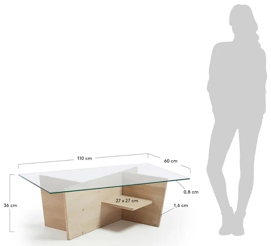 OnaDnes -20% Skleněný konferenční stolek Kave Home Balwind s dubovou podnoží 110 x 60 cm