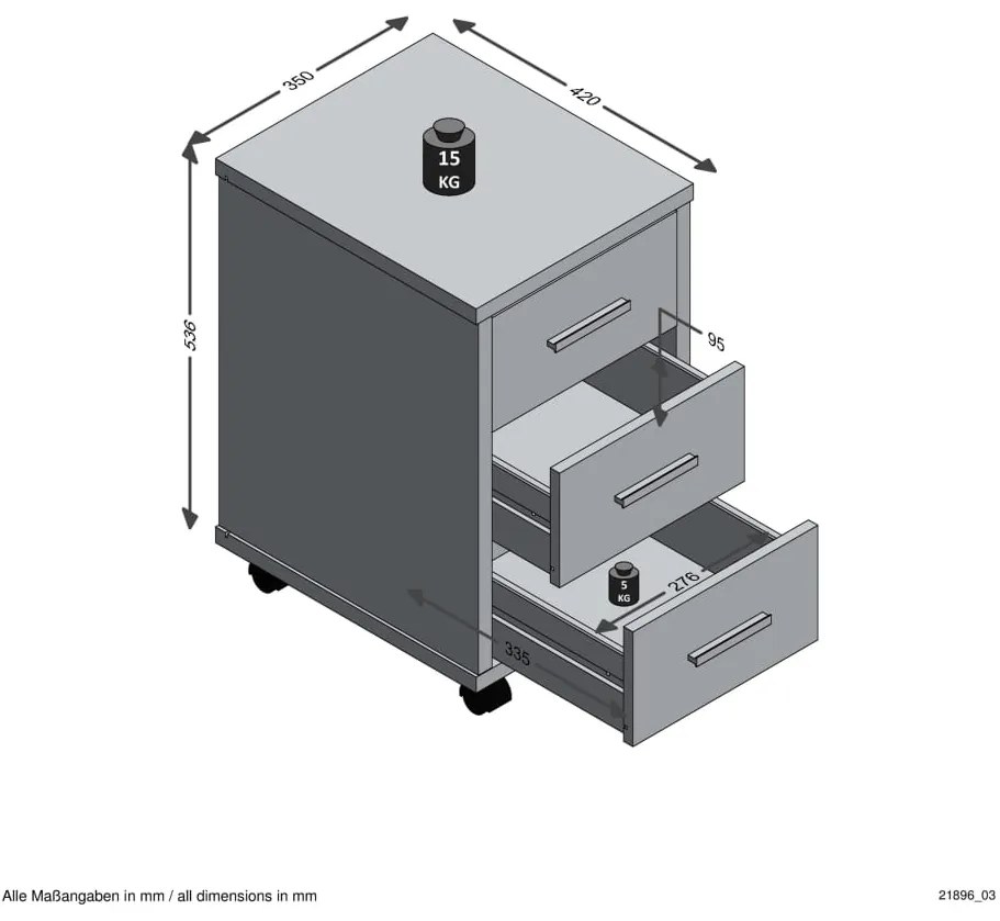 FMD Mobilní skříňka se zásuvkami betonová a bílá s vysokým leskem - Default Title