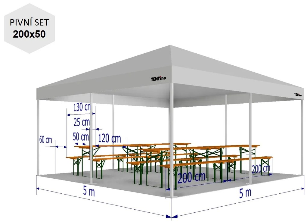 NŮŽKOVÝ PARTY STAN 5x5 m TENTino BIG HEXAGON Barva: 1A - BÍLÁ