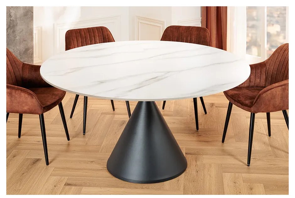 Massive home | Jídelní stůl SIGNATURE 135 cm kulatý, mramor/černý kov