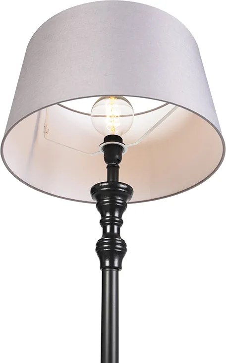 Stojací lampa černá s lněným stínítkem šedá 45 cm - Classico