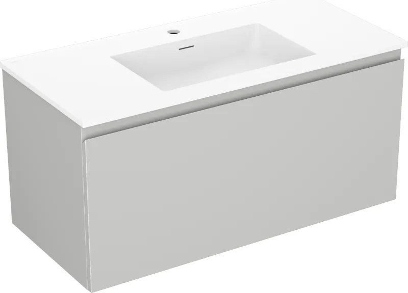 Mexen Orio, koupelnová skříňka 100 cm s umyvadlem Otis, 1 zásuvka, šedá matná/bílá matná, 91A10-10047-1-BF62-W18M01