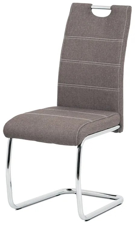Jídelní židle čalouněná hnědou látkou s bílým prošitím s kovovou konstrukcí HC-482 COF2