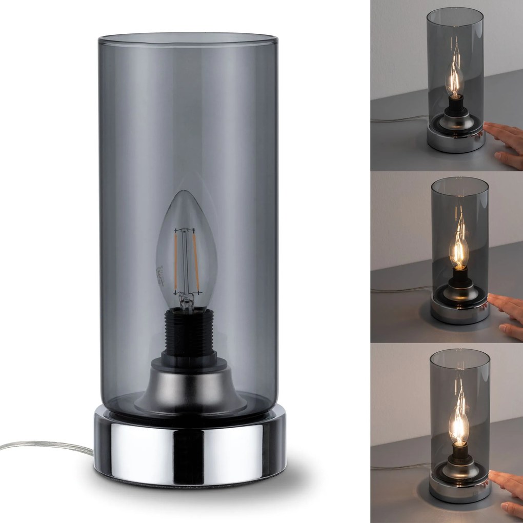 PAULMANN Stolní lampa Pinano dotykový vypínač 1-ramenné chrom/kouřové sklo 770.56 P 77056 77056