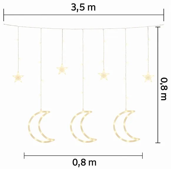 Dekorační světelný závěs měsíce a hvězdy
