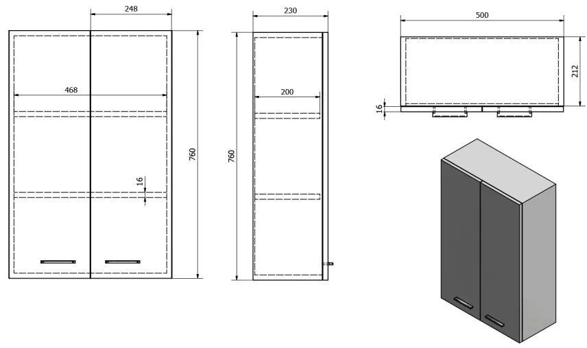 Aqualine ZOJA/KERAMIA FRESH skříňka horní 50x76x23cm, bílá 51302