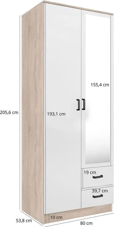 Skříň se zrcadlem 2D2S dub sonoma / bílá Kami