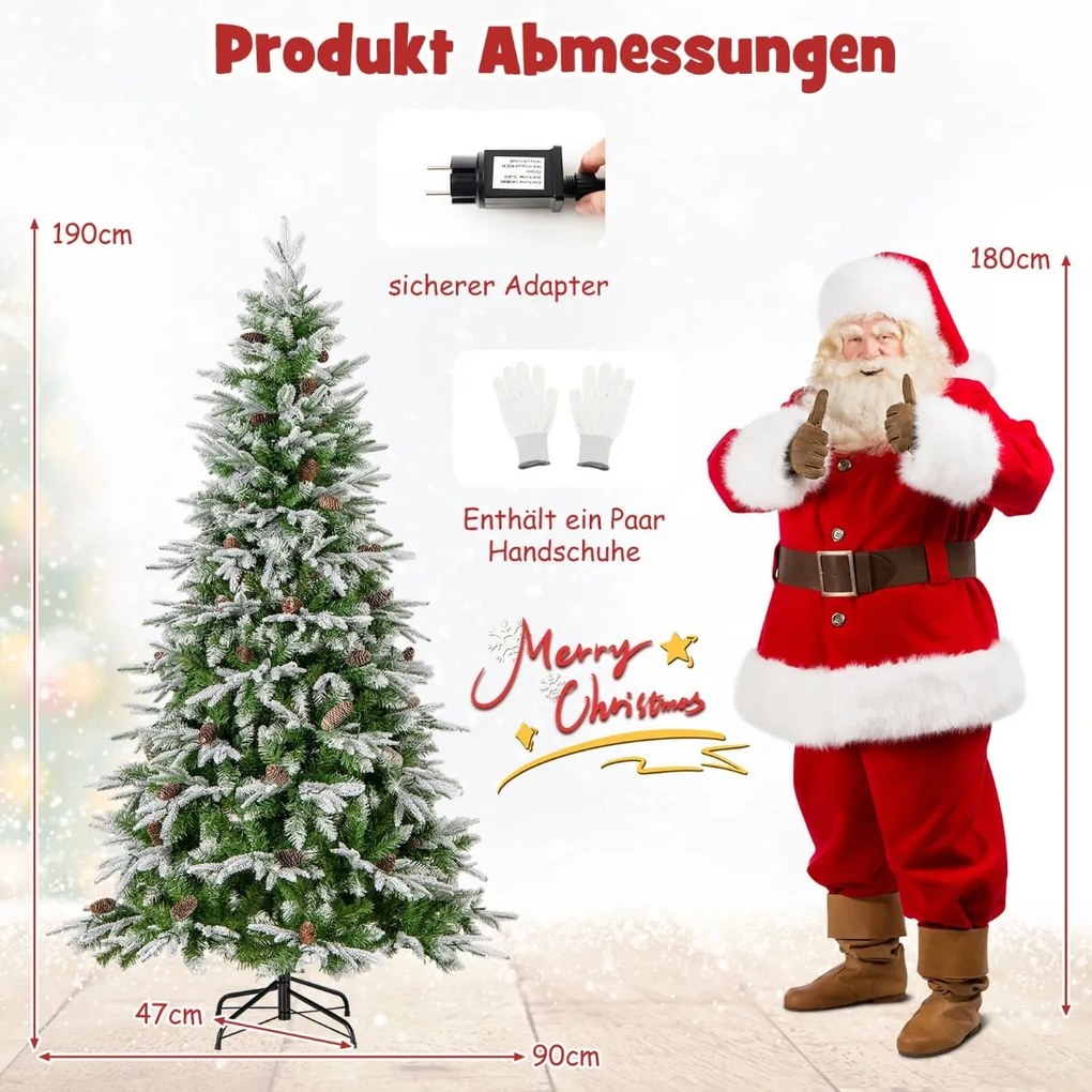 Costway 190 cm velký osvětlený vánoční stromek zasněžený sváteční strom