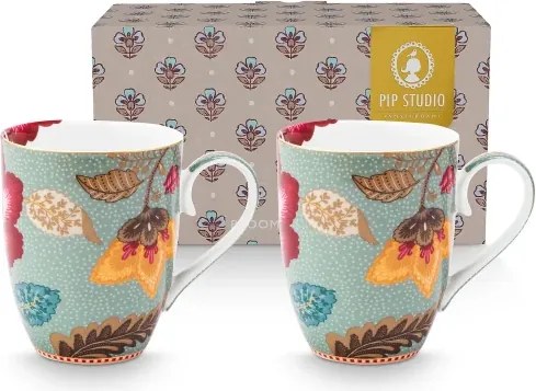 Pip Studio Blooming Tales sada 2ks hrnků 350 ml, modrá (Sada 2ks květinových hrnků v dárkové krabičce)