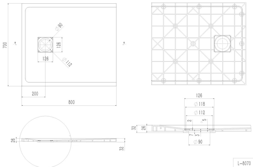 Erga Hyper, SMC sprchová vanička 80x70x2, 6 cm + sifon, bílá matná, ERG-V06-SMC-7080S-WH