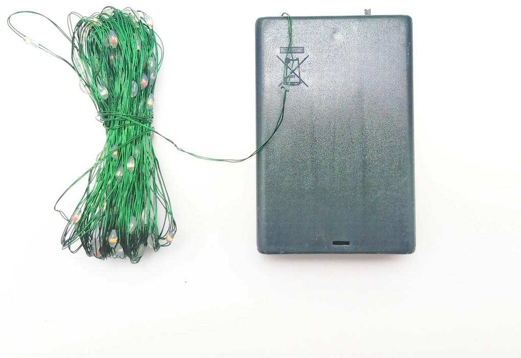 Vánoční mikro řetěz, studená bílá, 10m, 100 LED, zelený kabel, na baterie
